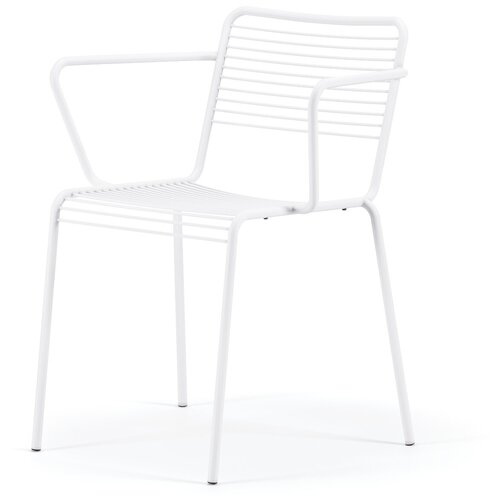ArtCraft / Дизайнерский стул на металлокаркасе Cast LR с подлокотниками белого цвета, металлические стулья для кухни, кресло для кафе, ресторана, садовый стул