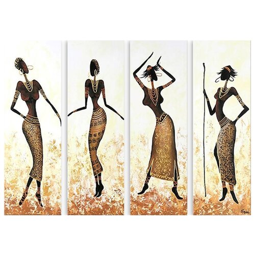 Модульная картина на холсте "Африканские женщины танцуют в золоте" 90x69 см