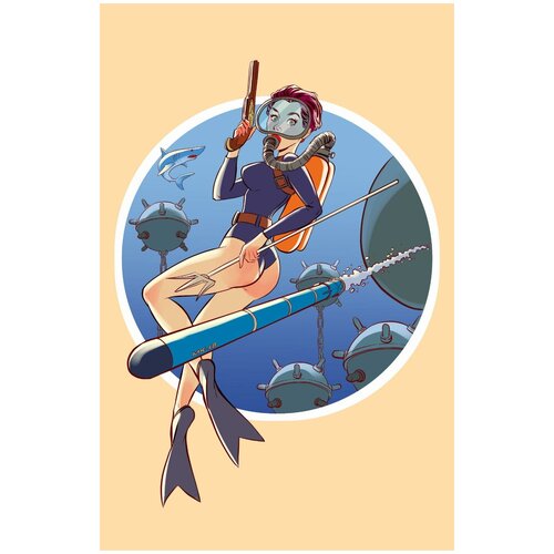 Постер / Плакат / Картина Девушка под водой 60х90 см в раме