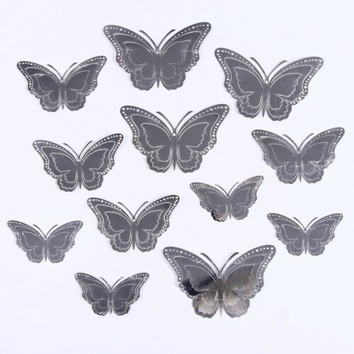 Страна Карнавалия Набор для украшения «Бабочки», 12 штук, цвет серебро