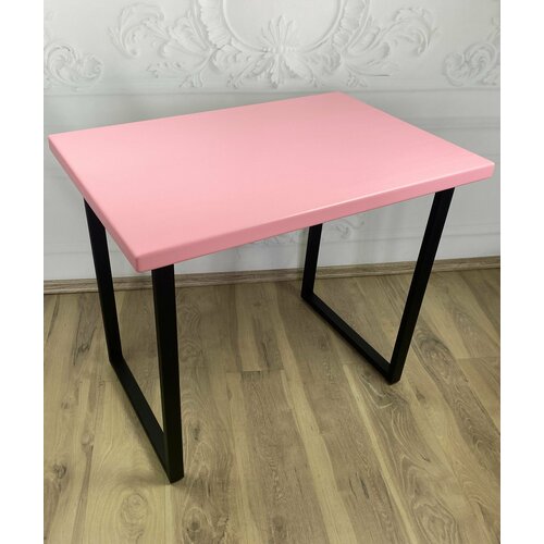 Стол кухонный Loft со столешницей розового цвета из массива сосны 40 мм и черными металлическими ножками, 90х70х75 см