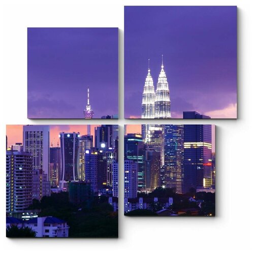 Модульная картина Сияющий в ночи Куала-Лумпур 110x110