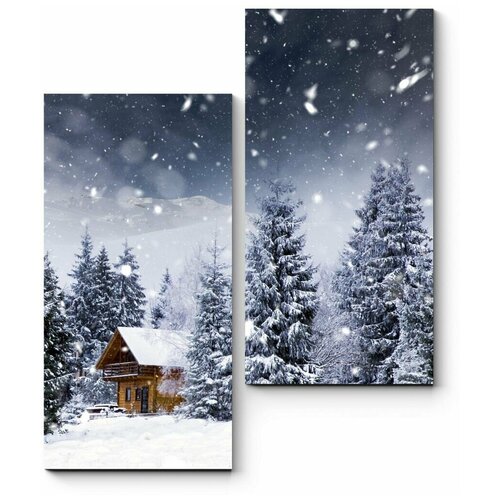 Модульная картина Сказочный дом в зимнем лесу 70x88