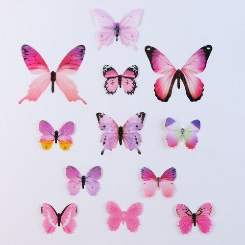 Набор для украшения «Бабочки», 12 шт, цвет розовый