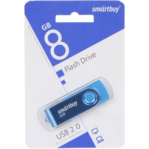 Флеш-накопитель 8Gb SmartBuy Twist, USB 2.0, пластик, синий