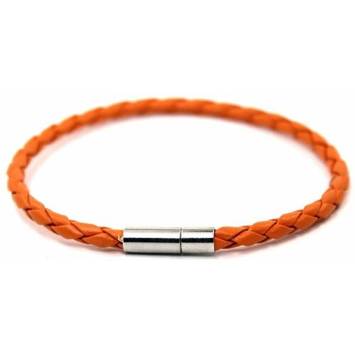 Плетеный браслет Handinsilver ( Посеребриручку ) Браслет плетеный кожаный с магнитной застежкой, 1 шт., размер 21 см, серебряный, оранжевый