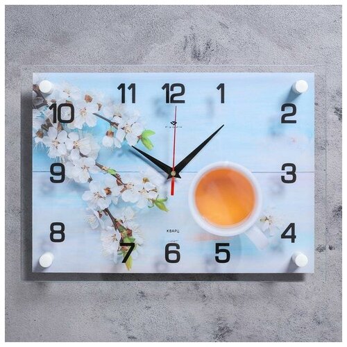 Рубин Часы настенные, интерьерные "Чай с цветами" 25х35 см, бесшумные