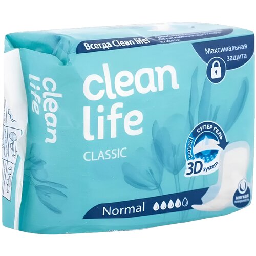 Прокладки гигиенические Clean life Classic normal, ночные и дневные, 4 капли, 10 шт х 4 уп