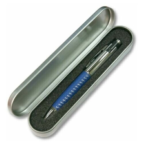 Подарочная флешка Ручка кожаная синяя 16GB в металлическом боксе