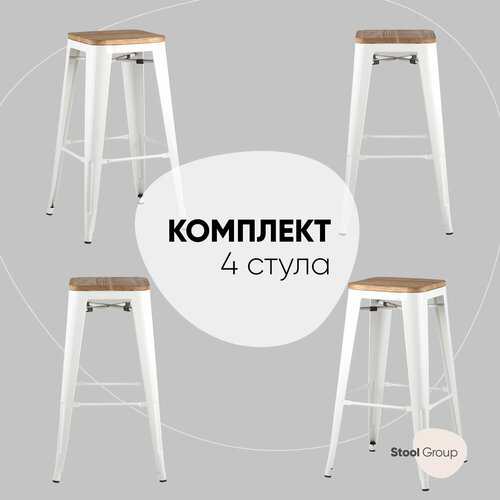 Комплект стульев STOOL GROUP Tolix Wood, металл, 4 шт., цвет: белый глянцевый/светлое дерево