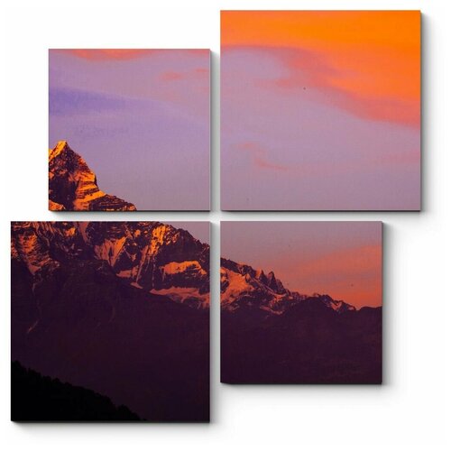 Модульная картина Оранжевый закат над гималайскими горами 60x60