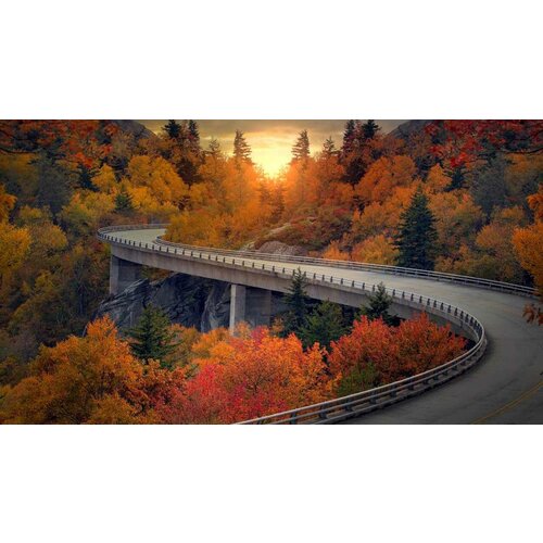 Картина на холсте 110x60 LinxOne "Осень автострада деревья" интерьерная для дома / на стену / на кухню / с подрамником