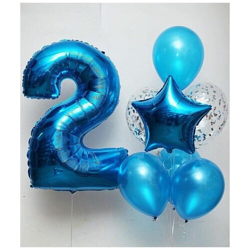 Фонтан из синих металлизированных шаров с цифрой