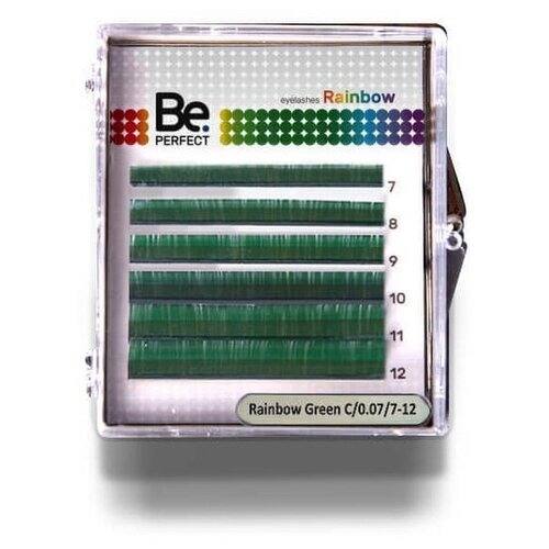 BE PERFECT Ресницы для наращивания Rainbow green mix С / 0,07 / 7-12 мм / Ресницы для наращивания зеленые Би Перфект микс