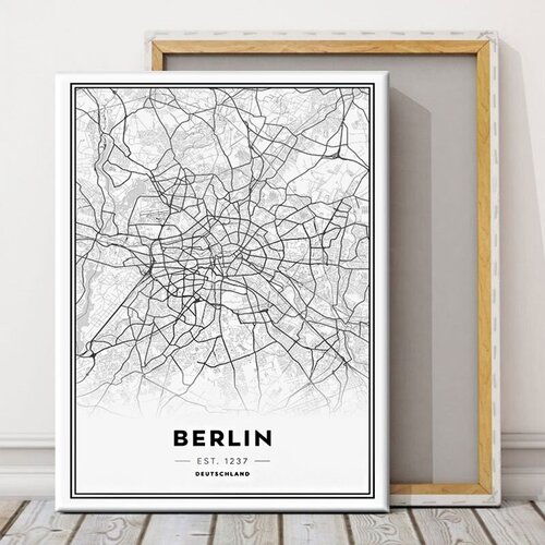 Картина на холсте 50х70 см "Берлин. Карта города", Большая картина для интерьера на стену, на подрамнике