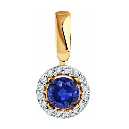 Подвеска Diamant online, золото, 585 проба, сапфир, бриллиант, размер 1.3 см.