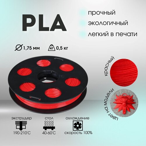 PLA пруток BestFilament 1.75 мм, 0.5 кг, 0.5 л, красный, 1.75 мм