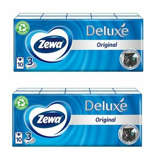Zewa Платочки бумажные носовые Deluxe Original 3-х слойные, 10 шт-2 уп.