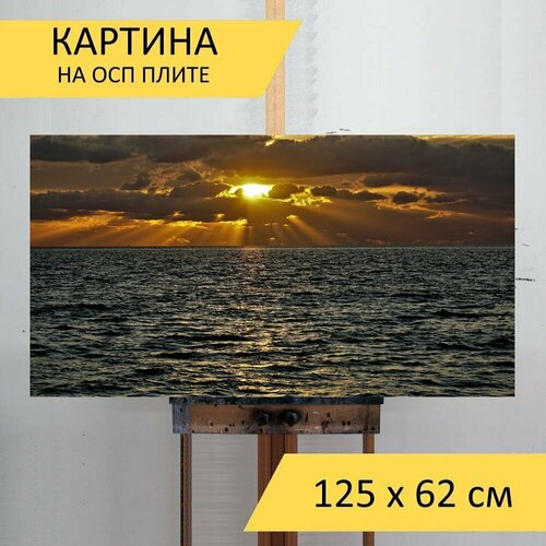 Картина на ОСП 125х62 см. "Северное море, море, заход солнца" горизонтальная, для интерьера, с креплениями