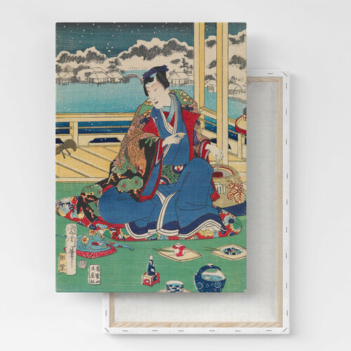 Картина на холсте, репродукция / Тоёхара Кунитика - Гэндзи наблюдает / Размер 80 x 106 см