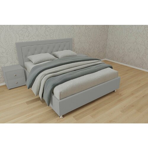 Двуспальная кровать Алания 180x200 основание металлическое с ламелями велюр серый ножки 5 см