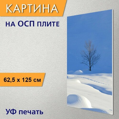 Вертикальная картина на ОСП "Зима, снег, холодный" 62x125 см. для интерьериа