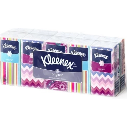 Kleenex, платочки носовые бумажные оригинальные, белые, упаковка, 10 шт.
