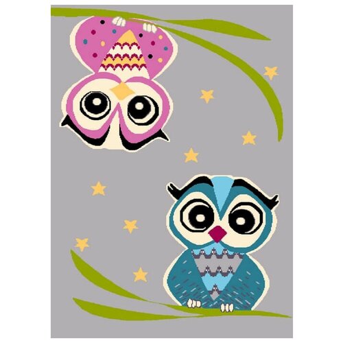 Ковер Agnella детский FUNKY TOP Owl grey, Серый с разноцветным рисунком, 1.6 х 2.2 м