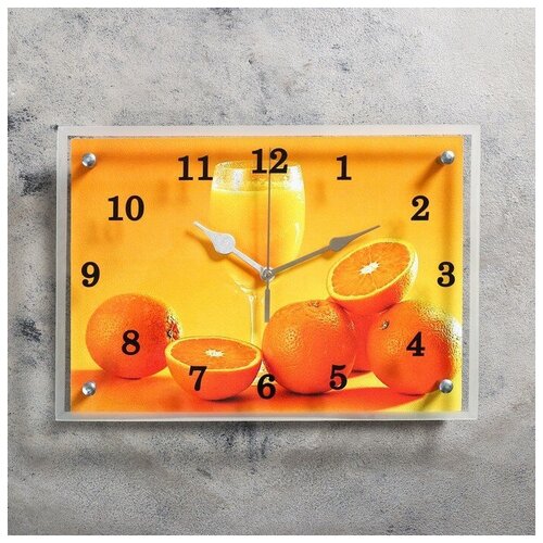 Часы настенные, серия: Кухня, "Апельсины и бокал", 25х35 см