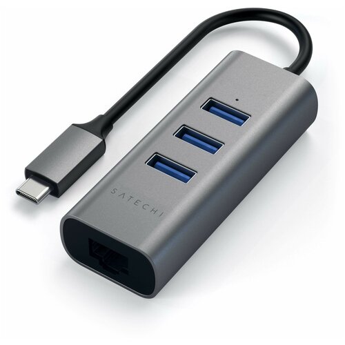 USB-концентратор  Satechi Type-C 2-in-1 Aluminum Hub and Ethernet Port (ST-TC2N1USB31A), разъемов: 3, 30 см, space gray