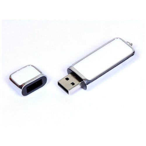 Компактная кожаная флешка для нанесения логотипа (32 Гб / GB USB 2.0 Белый/White 213 флешнакопитель массивный корпус под тиснение)