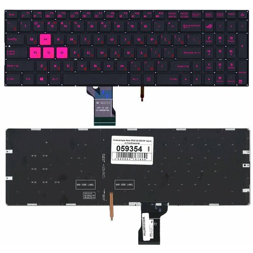 Клавиатура для Asus ROG GL502 черная без рамки с подсветкой, с красными кнопками
