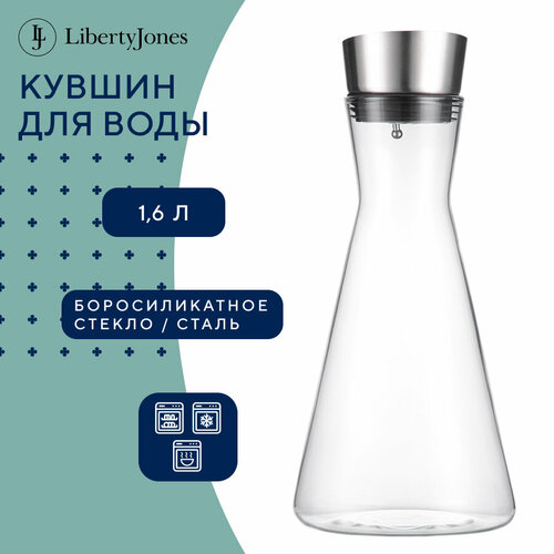 Кувшин для соков и воды 1,6 л Simpel, стеклянный с крышкой из стали прозрачный Liberty Jones LJ0000122