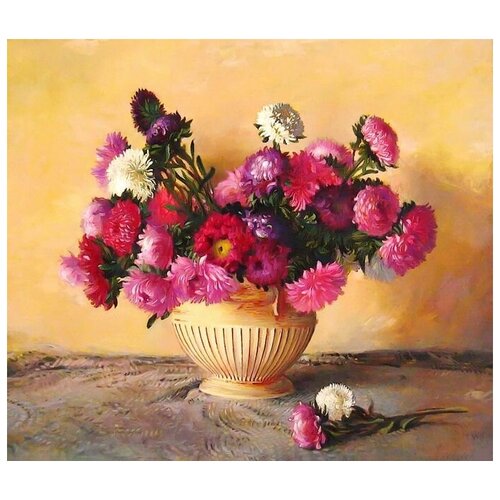 Постер на холсте Цветы в вазе (Flowers in a vase) №58 58см. x 50см.