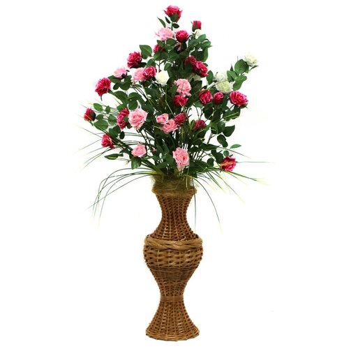 Искусственная композиция розы в плетеной вазе Б-00-12 /Искусственные цветы для декора/Декор для дома