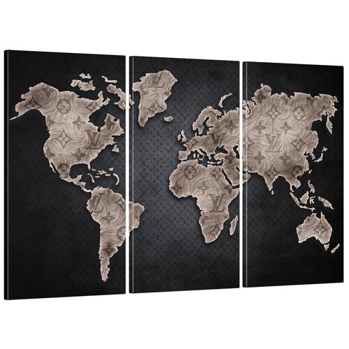 Модульная картина на стену, для интерьера "Карта мира черный тонах LV" 100x60 см