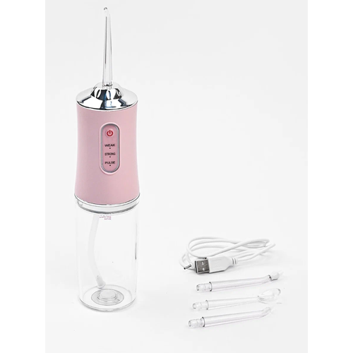 Ирригатор портативный беспроводной для очистки полости рта 4 насадки ORAL IRRIGATOR (флоссер) с USB зарядкой, розовый