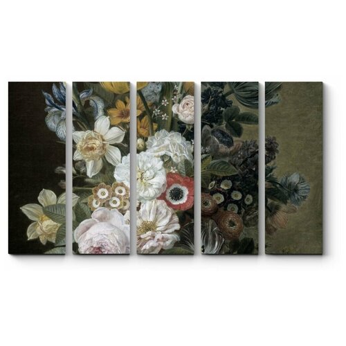 Модульная картина Пышный букет из роз, тюльпанов и ирисов 180x108
