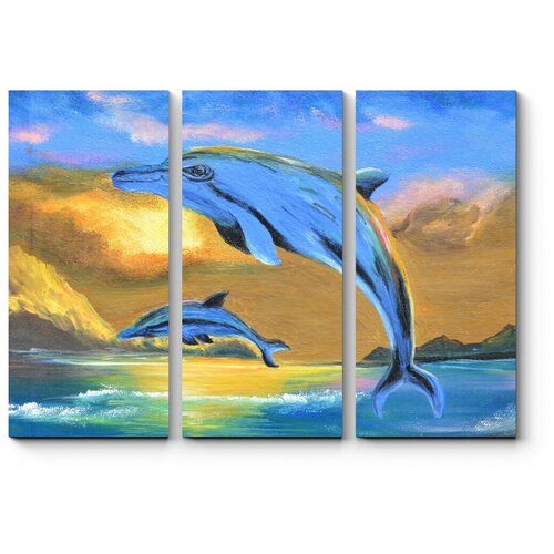 Модульная картина Дельфины на закате, масло 160x115