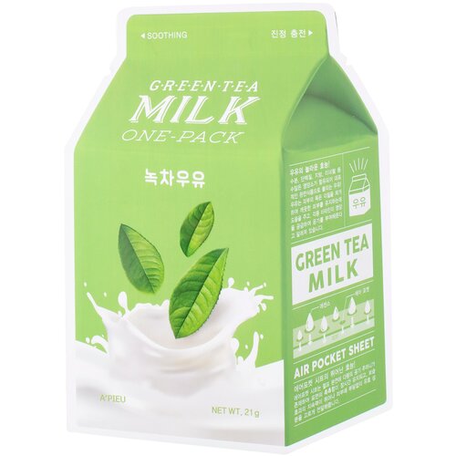 A'PIEU Маска тканевая с молочными протеинами и экстрактом зелёного чая Green Tea Milk One-Pack, 21 г, 21 мл