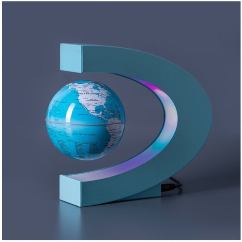 Парящий глобус с RGB-подсветкой в голубой рамке (D - 9см)