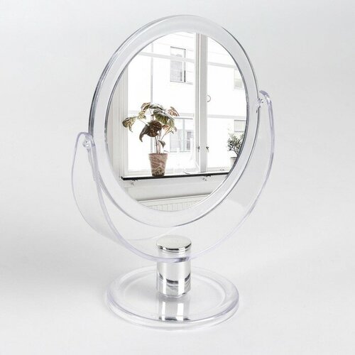 Зеркало настольное «Круг», двустороннее, с увеличением, d зеркальной поверхности 10,5 см, цвет прозрачный, "Queen fair"