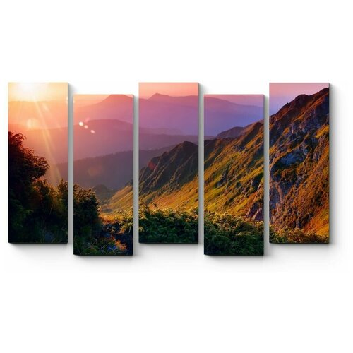 Модульная картина Летний пейзаж в горах на рассвете 130x75