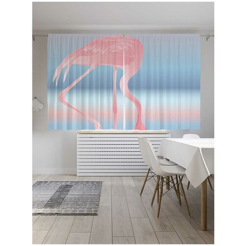 Классические шторы JoyArty "Фламинго на водопое", серия Oxford DeLux, 2 полотна 145x180 см