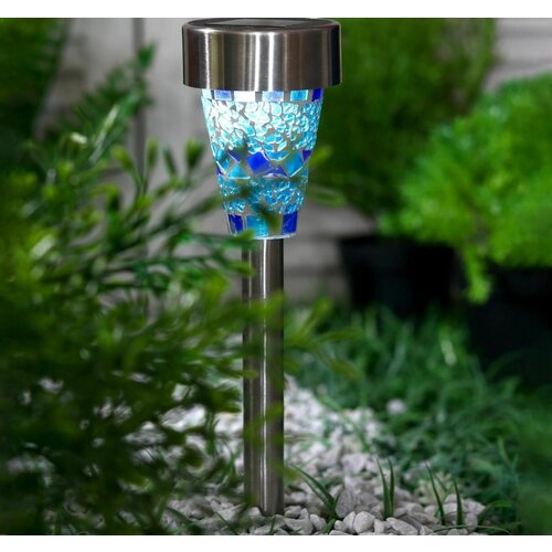 Садовый светильник на солнечной батарее «Голубой витраж», 7 × 38.5 × 7 см, 1 LED, свечение белое