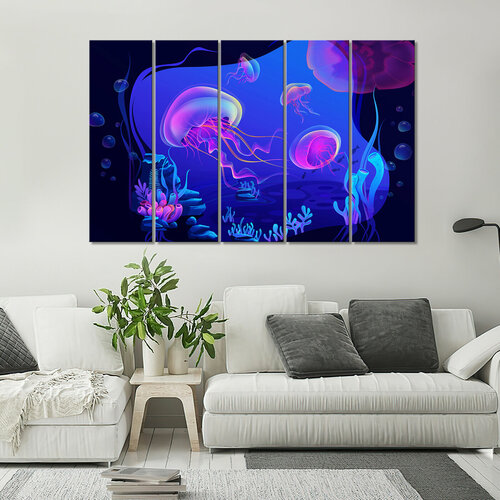 Модульная картина/Модульная картина на холсте/Модульная картина в подарок/ Медуза - jellyfish 150х100