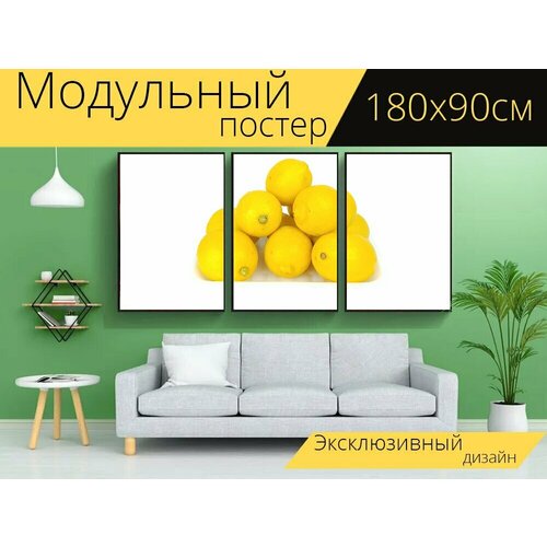 Модульный постер "Лимон, фрукты, свежие" 180 x 90 см. для интерьера