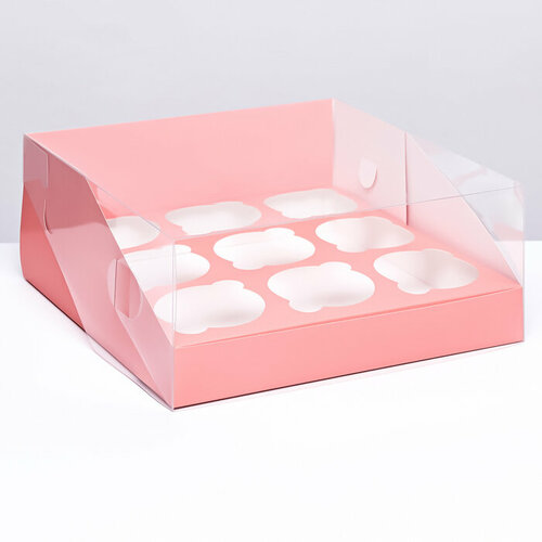 Кондитерская складная коробка для 9 капкейков 23,5 х 23,5 х 10 , Розовая 9782264