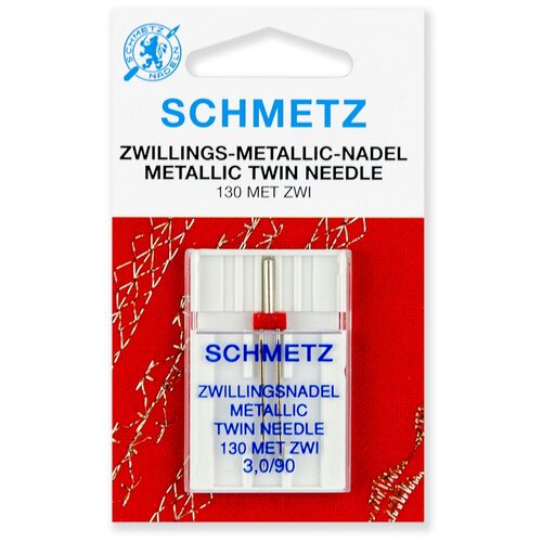 Игла/иглы Schmetz Metallic 130 MET ZWI 3/90 двойная для металлизированных нитей, серебристый