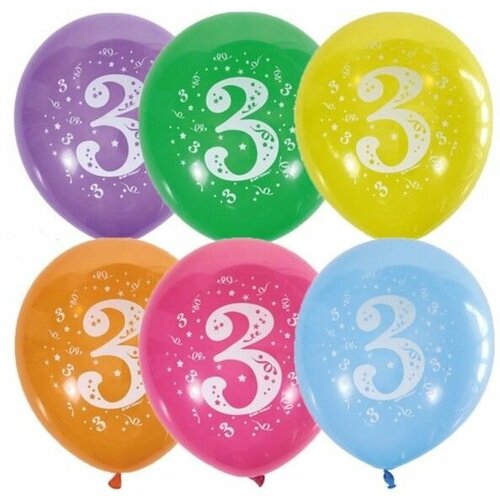 Воздушные шары 12" "Цифра 3", пастель, 2-сторонний, набор 10 шт.